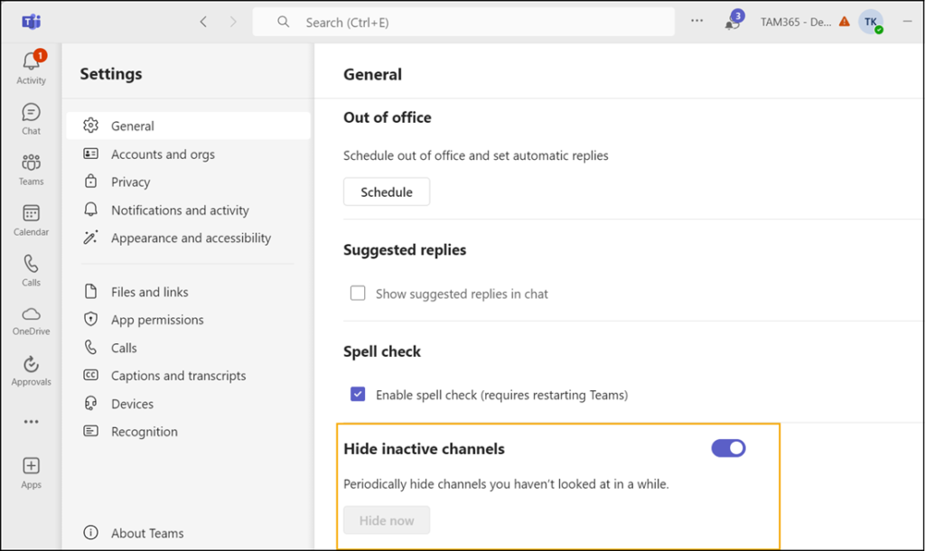 Disable automatic hiding of inactive Teams channels | Topedia Blog