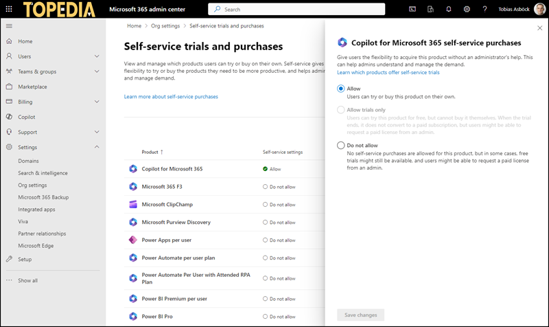 Manage Self-service purchase products in the Microsoft 365 Admin Center ...