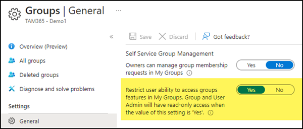 My Groups in Microsoft 365 shows “This functionality is not enabled ...