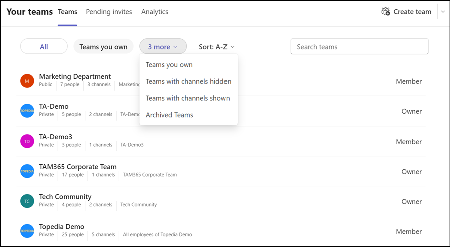 Updated Teams and Channels view | Topedia Blog