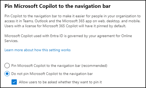 Settings for “Pin Copilot” are not available in the Microsoft 365 Admin ...