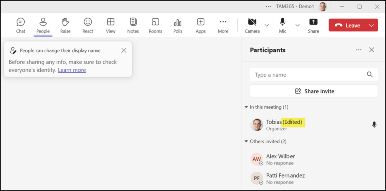 Participants can edit their display name during live meetings in Teams ...