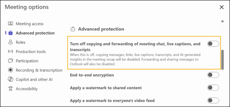 Turn off copying of captions, transcript and recap in Teams meetings ...