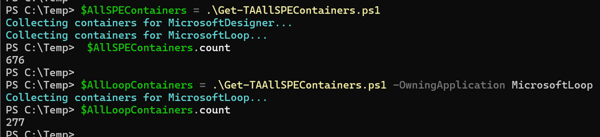 Get All Sharepoint Embedded Containers With Powershell Paging Included