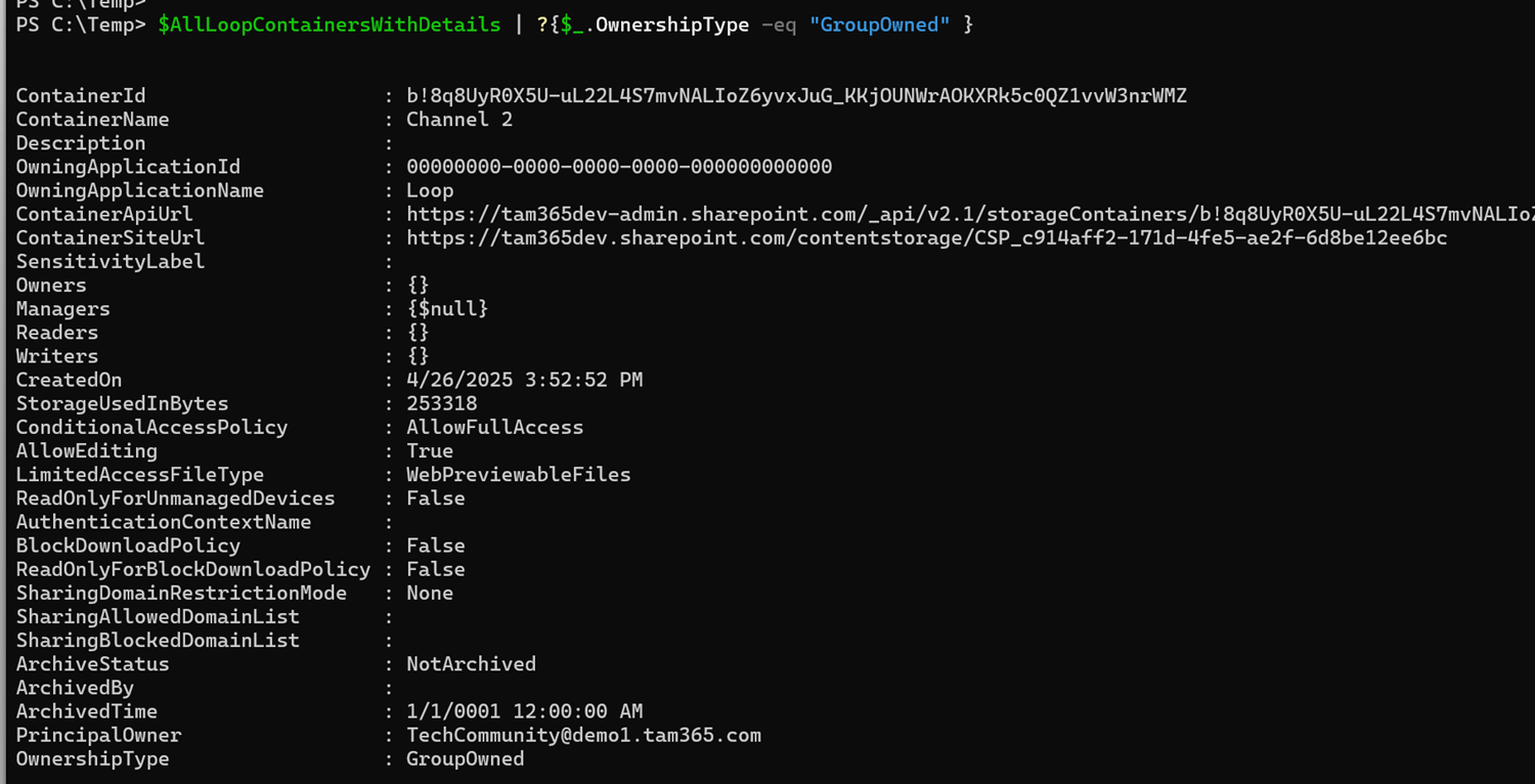 Get All Sharepoint Embedded Containers With Powershell Paging Included