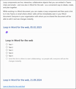 Rendering of Loop components in Word for the web to be retired in ...