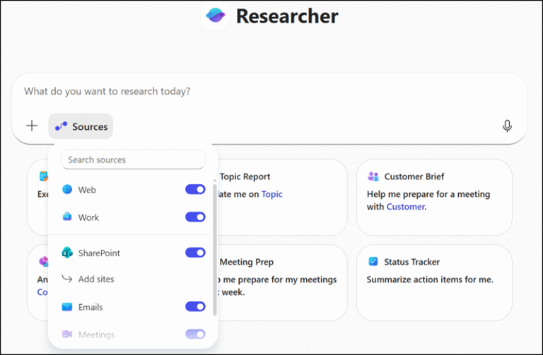 Source control for the Researcher agent in Microsoft 365 Copilot Chat ...