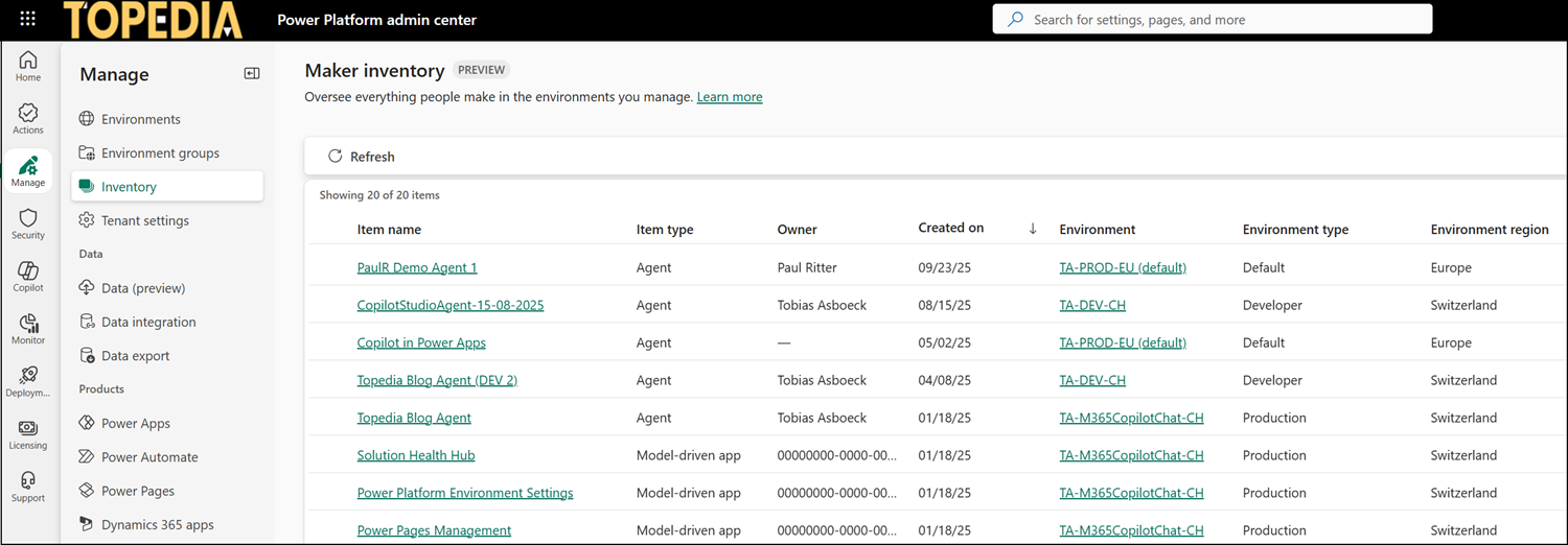 Using the new Power Platform Inventory API with PowerShell | Topedia Blog