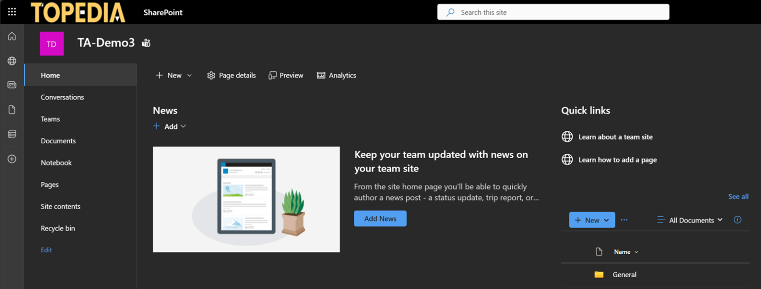 Dark themes for SharePoint sites | Topedia Blog
